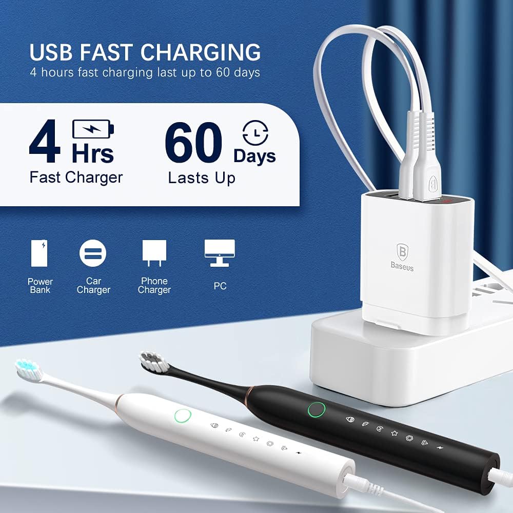 Dentonex Rechargeable Electric Toothbrush, 3 Cleaning Modes, 4 Brush H ...